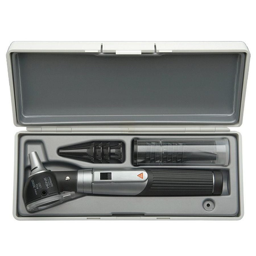 Heine Mini 3000 LED FO Otoscope Set w / Hard Case & Specula - Black Color