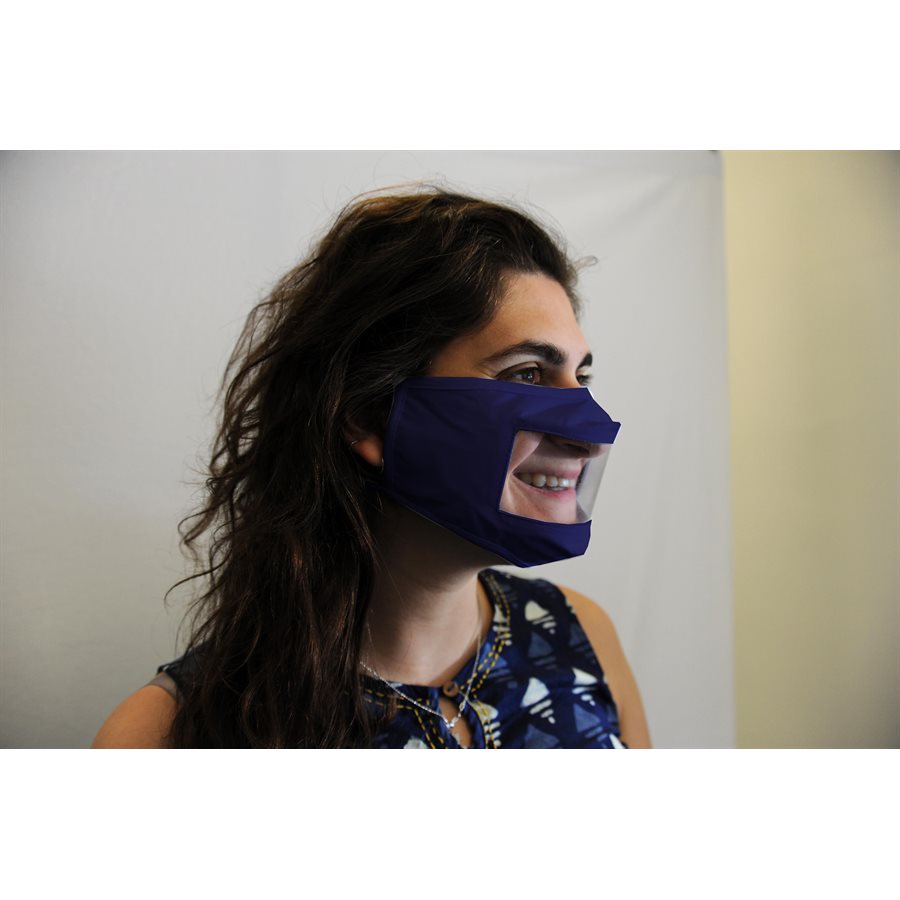 Smile Mask Reusable Cloth Face Mask with Transparent Panel - Navy Blue ...