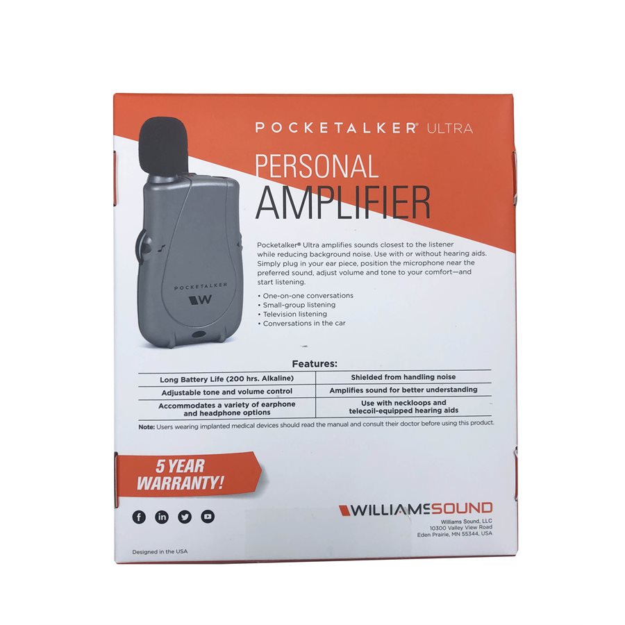 Williams Sound PockeTalker Ultra DUO with Standard Headphone + Single ...
