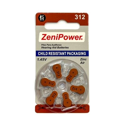 ZeniPower MF Batteries, size 312 (10 cards of 6 batteries)